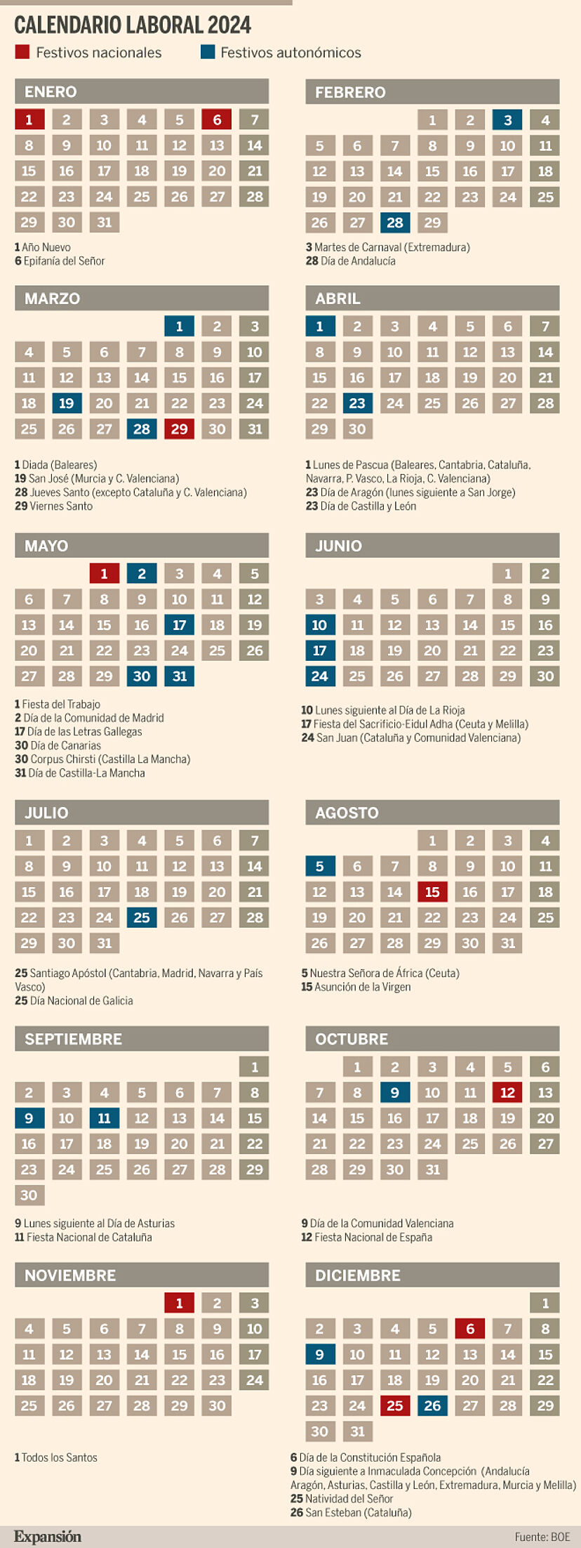 Días Festivos Nacionales 2024 Calendario Laboral De 2024: ¿qué